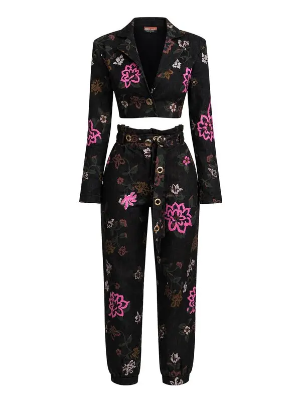 MAUI X LOLITA Flora Fitted Cropped Denim Set - Black