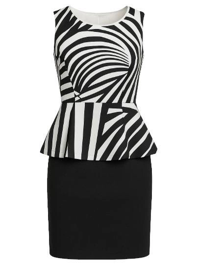 CONQUISTA Zebra Print Peplum Dress - Black