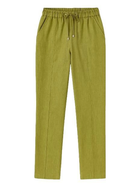 CONQUISTA Linen Drawstring Tapered Pants - Green