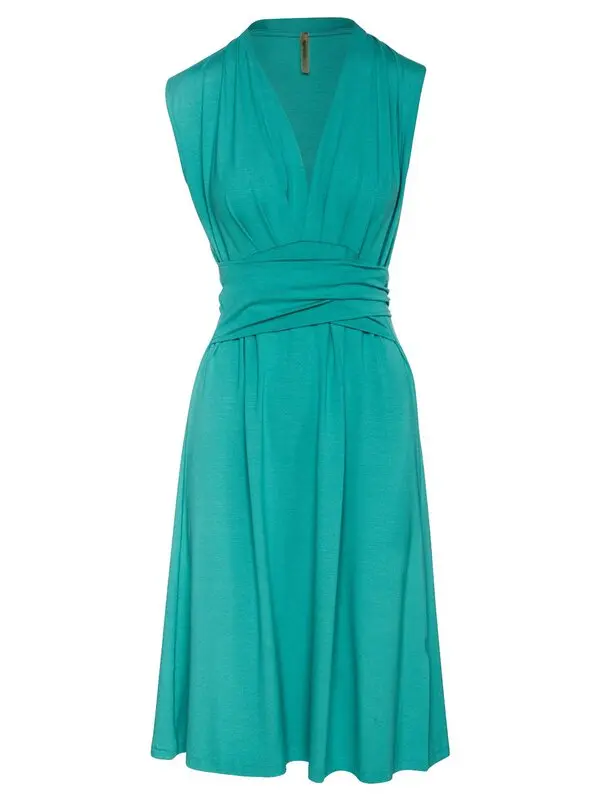 CONQUISTA V Neck Dress With Sash - Blue