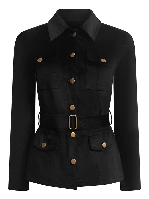 WHY MARY Military Style Velvet Corduroy Jacket - Black