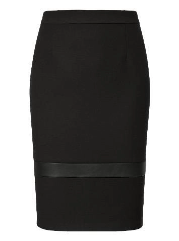 CONQUISTA Classic Straight Skirt With Faux Leather Hem Detail - Black