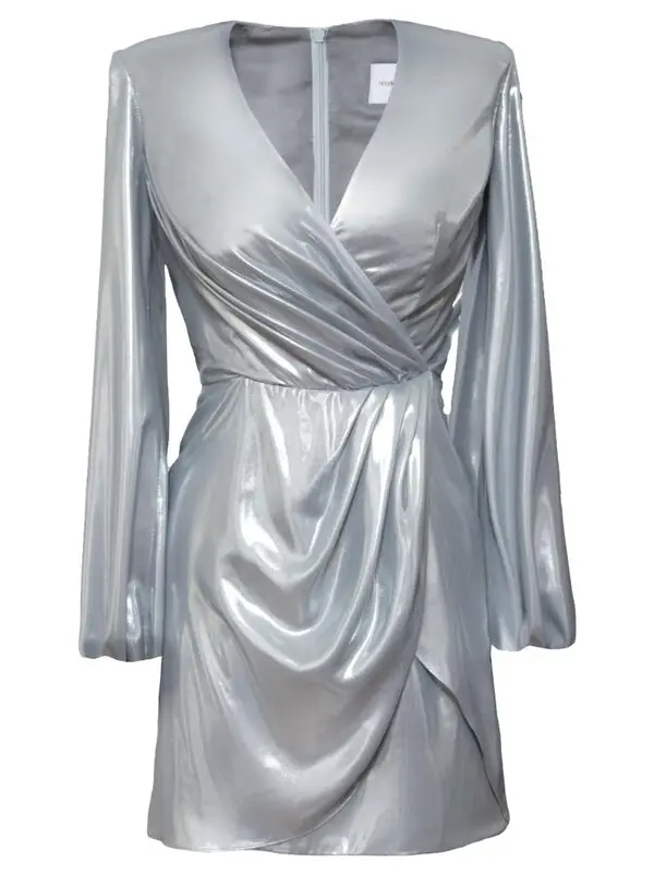 NOMI FAME Metallic Draped Mini Dress - Silver