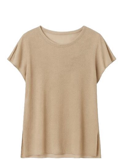 CONQUISTA Short Sleeve Semi Sheer Top - Brown