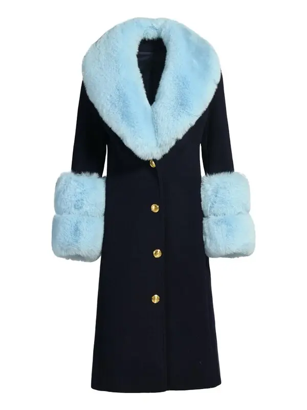 HORTONS ENGLAND Huntley Cashmere Coat Navy & Powder - Blue