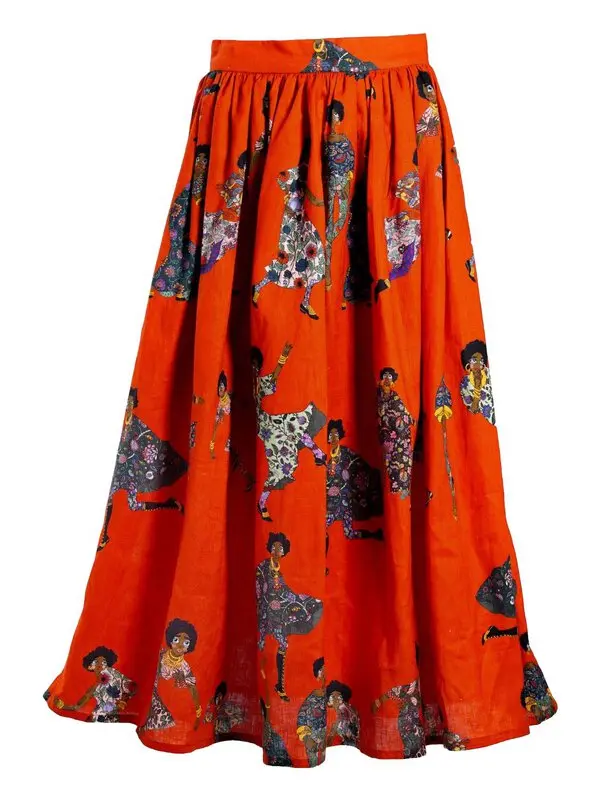 A.NTY STORY Lady Audre Gathered A-line Midi Skirt - Red