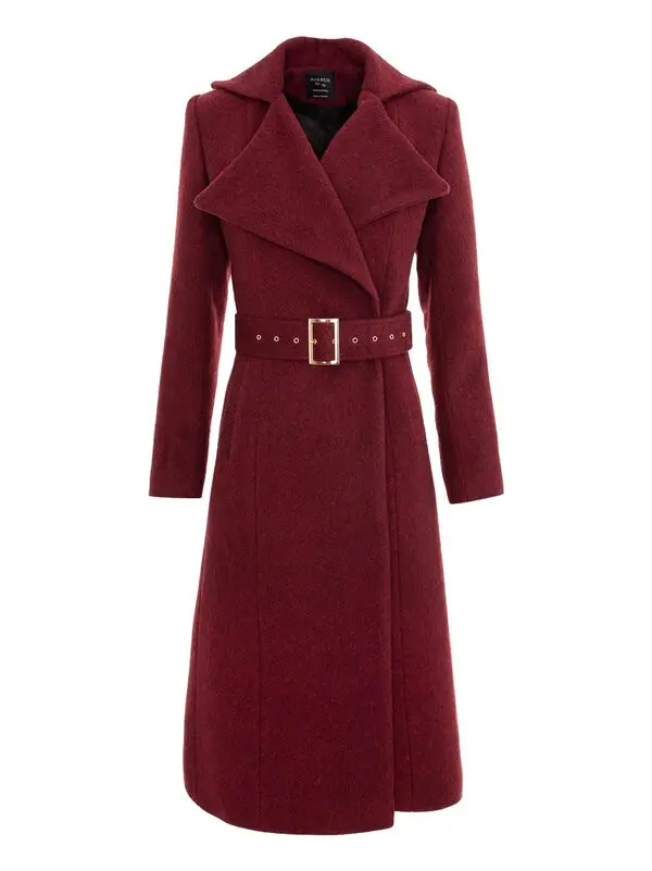 AVENUE N°29 Double Breasted Wool Coat With Belt - Red