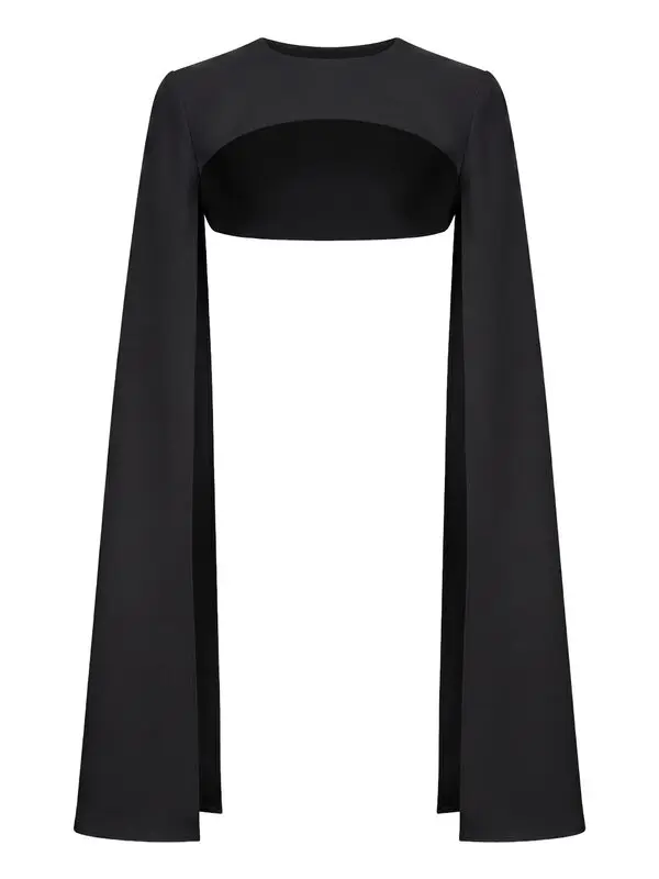 NOMI FAME Hera Long-sleeved Cape Overlay - Black
