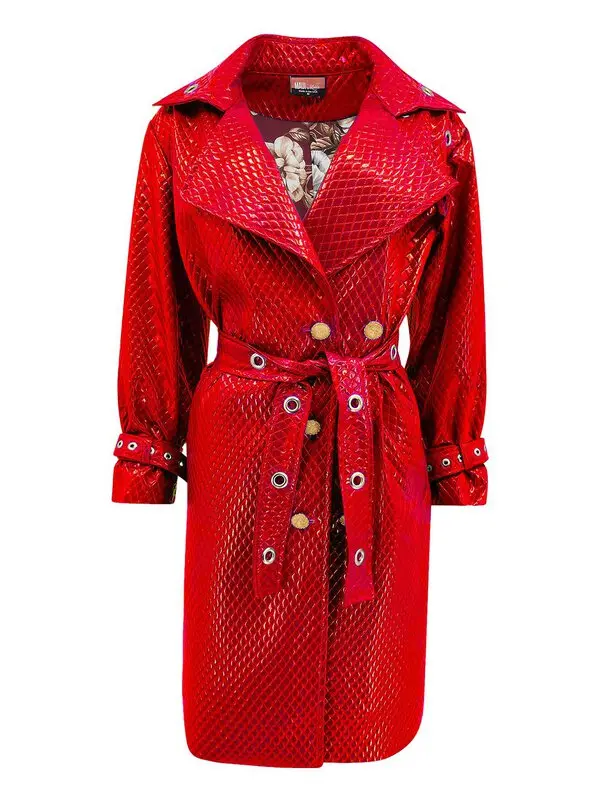 MAUI X LOLITA Trinity Quilted Vegan Leather Trench Coat - Red