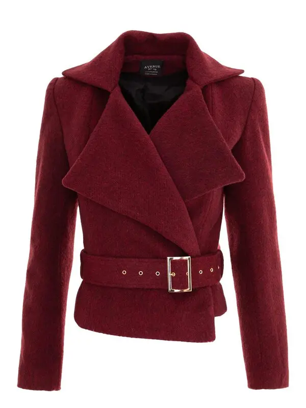 AVENUE N°29 Burgundy Wool Double Breasted Jacket - Red