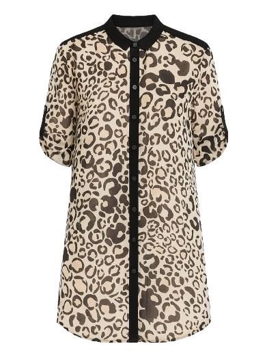 CONQUISTA Leopard Print Viscose Crepe Long Shirt - Black
