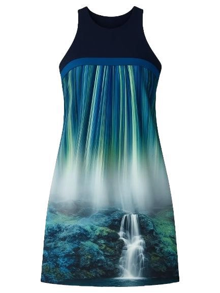 CONQUISTA Sleeveless A-line Dress With Waterfall Print - Blue