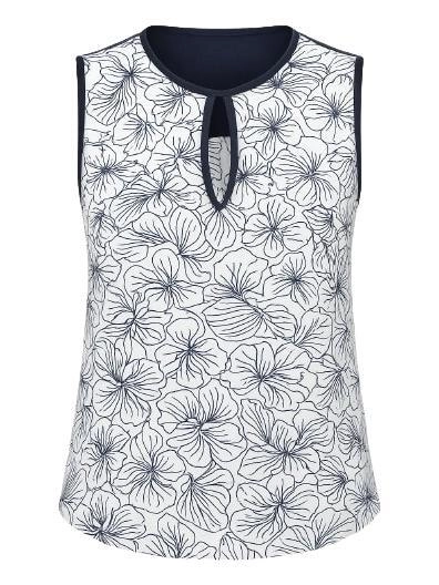CONQUISTA Sleeveless Floral Keyhole Top - Blue