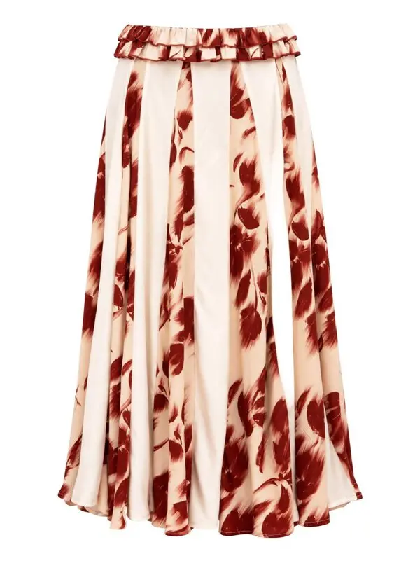 Carmen Says Beige Polka-dot Midi Skirt With Floral Print - Red