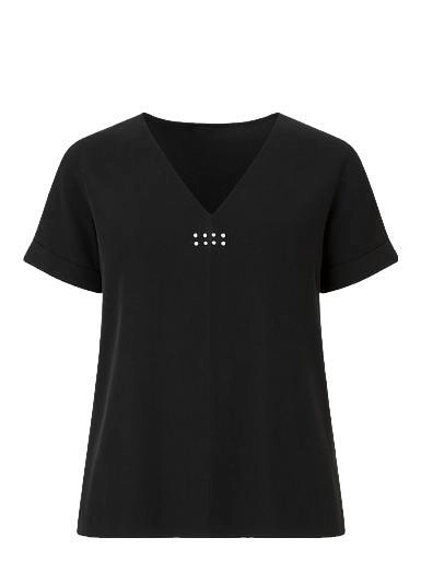 CONQUISTA V-neck Top With Metallic Motif - Black