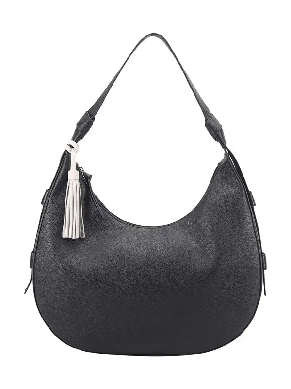 LLOYD BAKER Emmy Large Leather Hobo Bag With Tassel Detail - Black