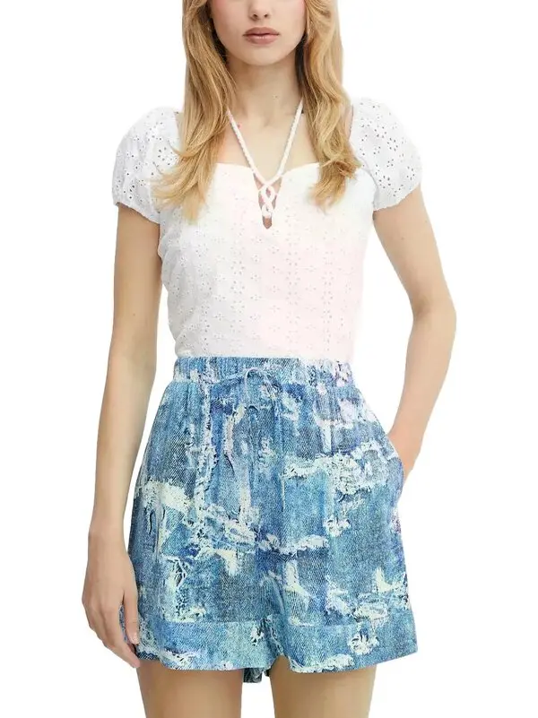 Guess Broderie Anglaise Lace-up Top - Blue