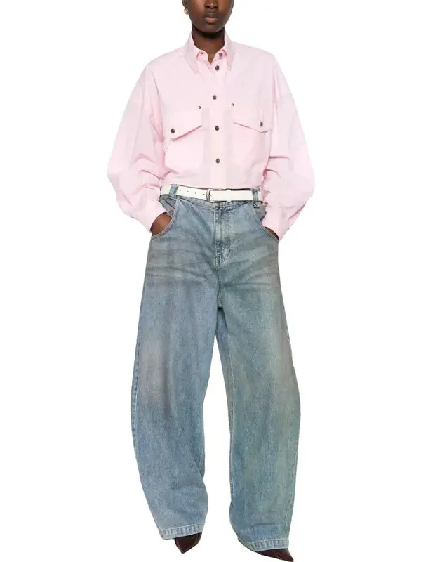 Versace Cotton Poplin Cropped Shirt With Medusa Buttons - Pink