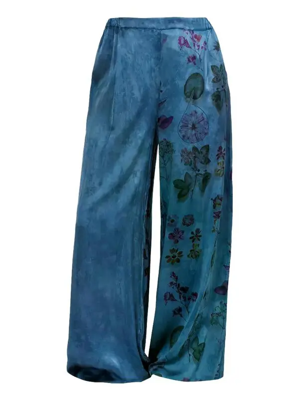 Avant Toi Floral Print Palazzo Pants - Blue
