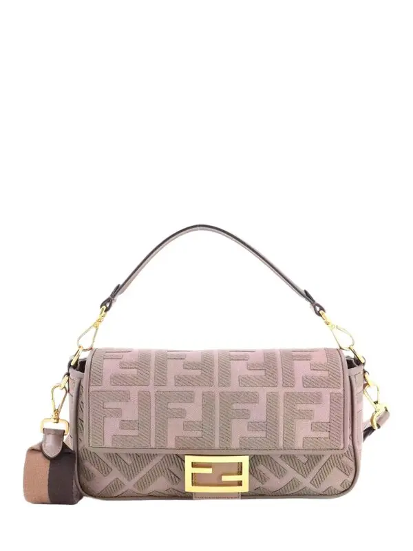 Fendi Baguette Nm Bag Zucca Embroidered Canvas Medium Shoulder Bag - Brown