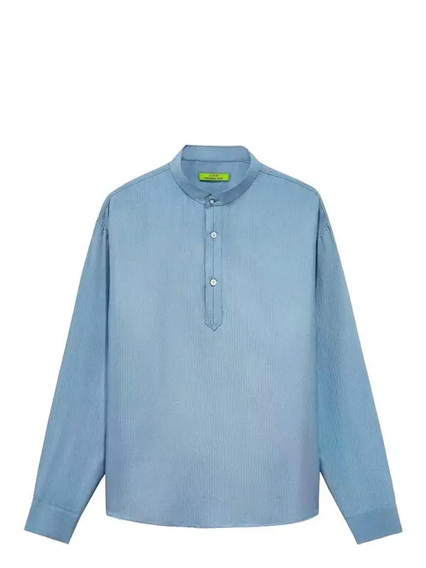 Shanghai Tang Herringbone-weave Silk Shirt - Blue