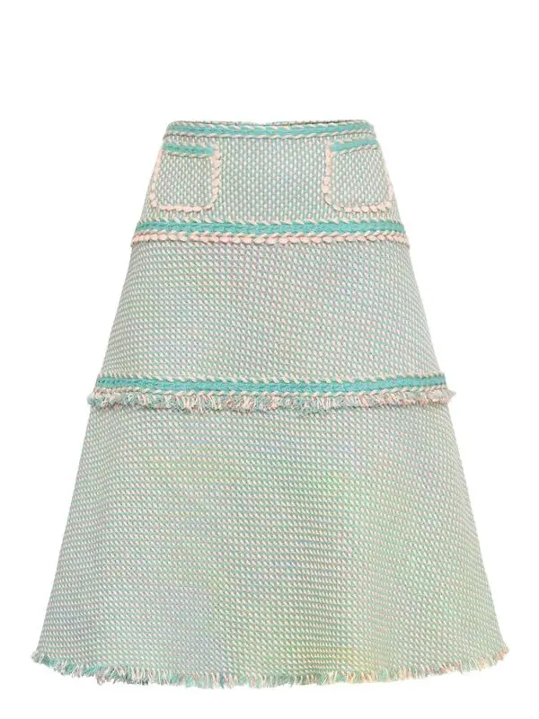 MAISON COMMON Bouclé A-line Skirt With Frayed Edges - Green
