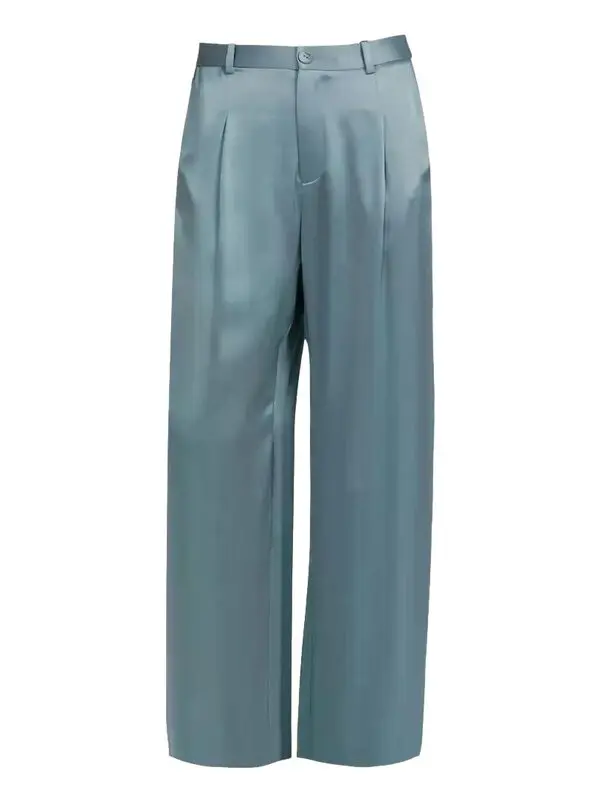 Lapointe Pleated Satin-finish Wide-leg Trousers - Blue