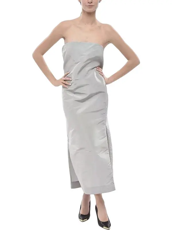 SUPER BLOND Silk-organza Strapless Midi Dress - Grey