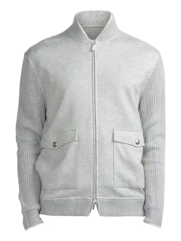 Eleventy Ribbed-knit Panelled Zip-up Jacket - Grey