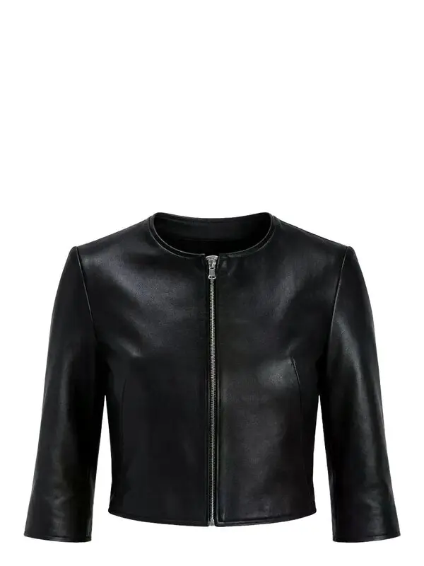 SUSAN BENDER Round Neck Leather Jacket - Black