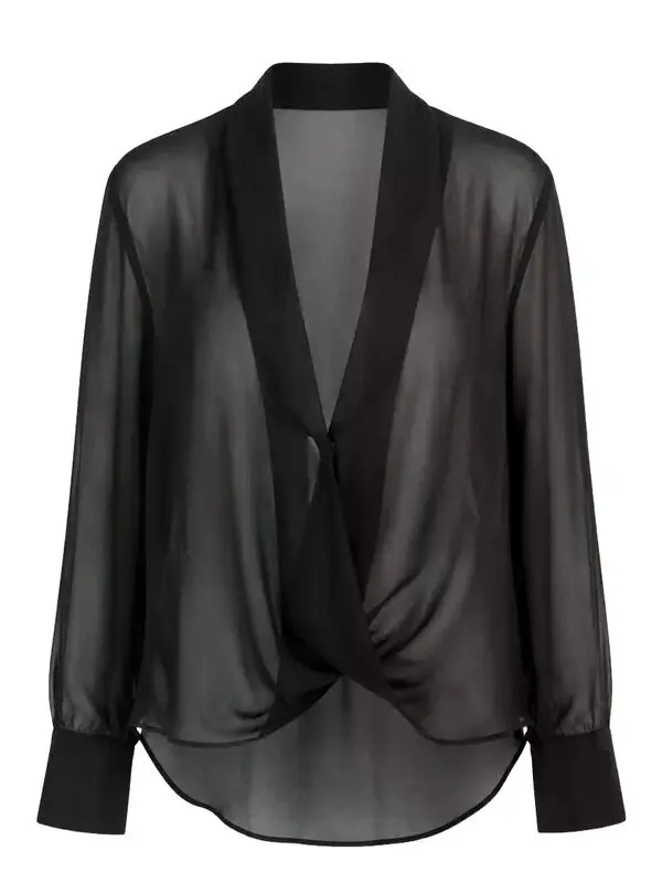 SA SU PHI Sheer V-neck Long Sleeve Shirt - Black