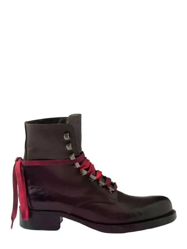 Prada Leather Laced Booties - Brown