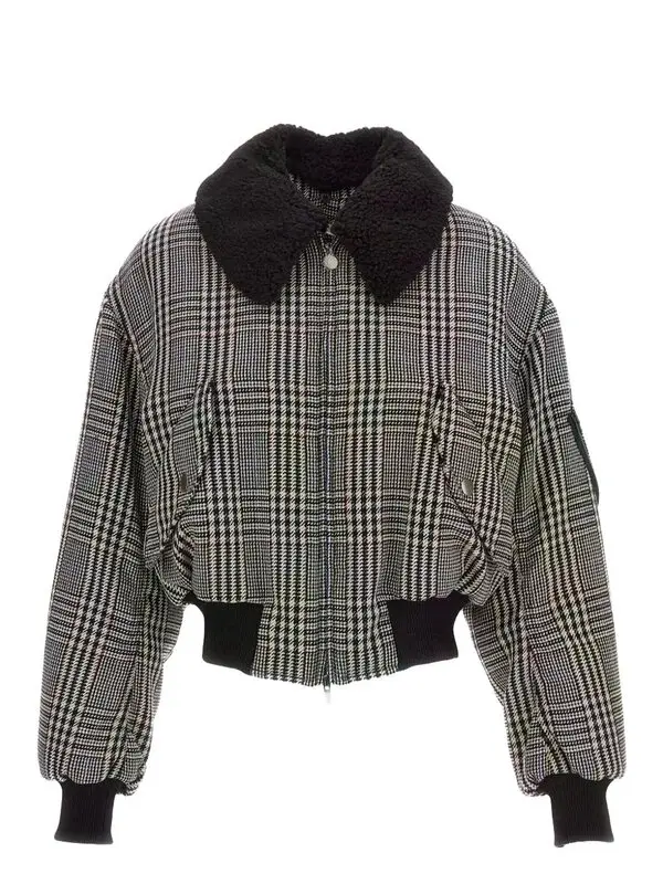 Stella McCartney Houndstooth Check Faux Fur Collar Jacket - Grey