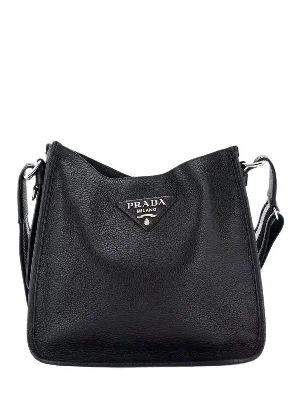 Prada Medium Hobo Bag With Logo Strap - Black