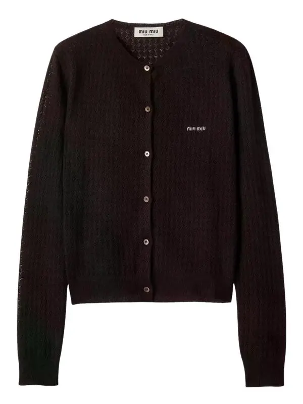 Miu Miu Cashmere And Silk Pointelle Cardigan - Brown
