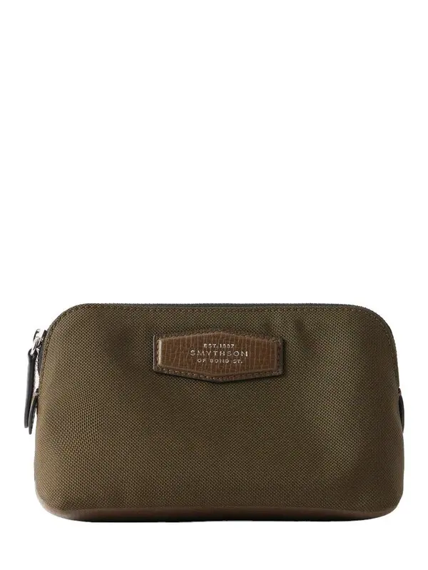 Smythson Norton Leather-trimmed Canvas Pouch - Green