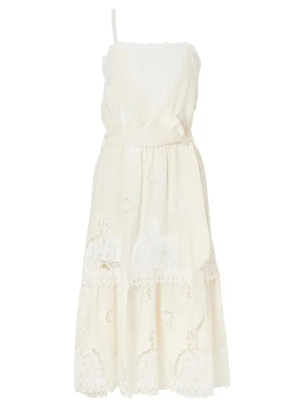 Miguelina Esme Guipure Lace Trimmed Cotton-blend Midi Dress - Neutrals