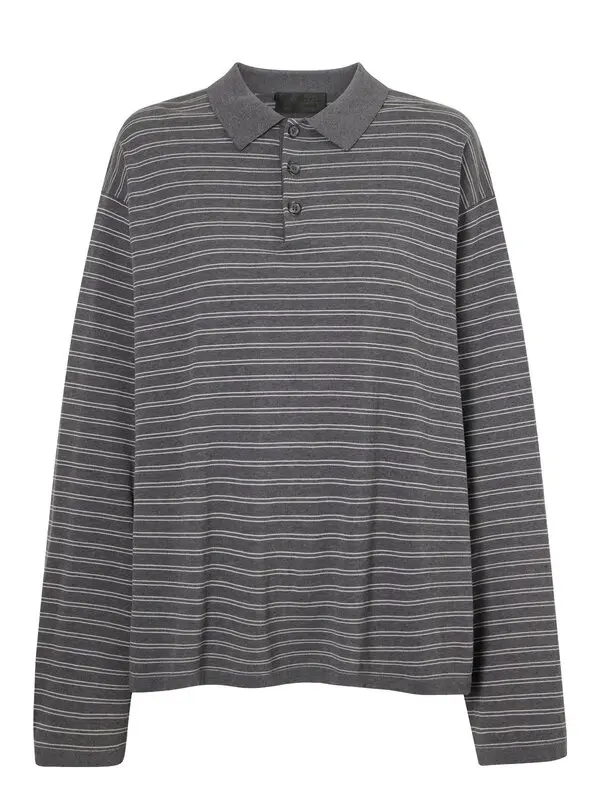 NILI LOTAN Foley Striped Cotton Polo Shirt - Gray