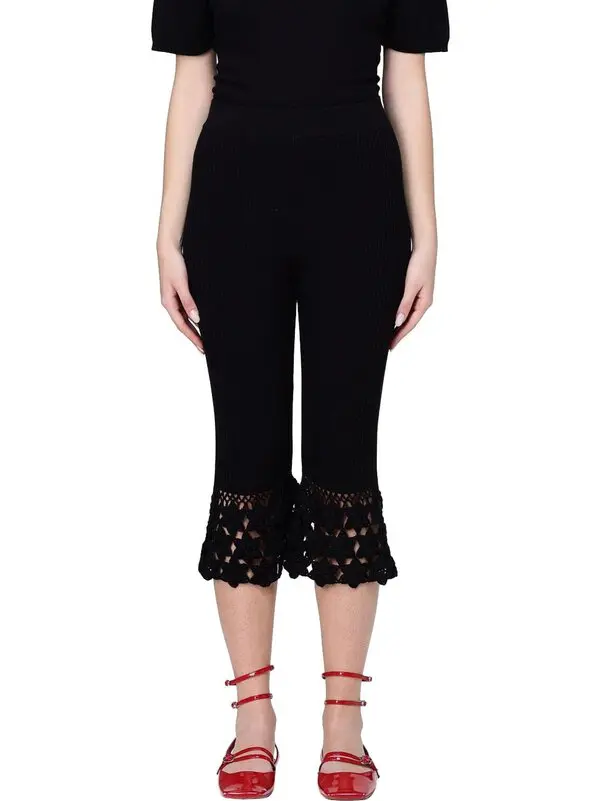GANNI Cropped Organic Cotton Trousers With Lace Detail - Black