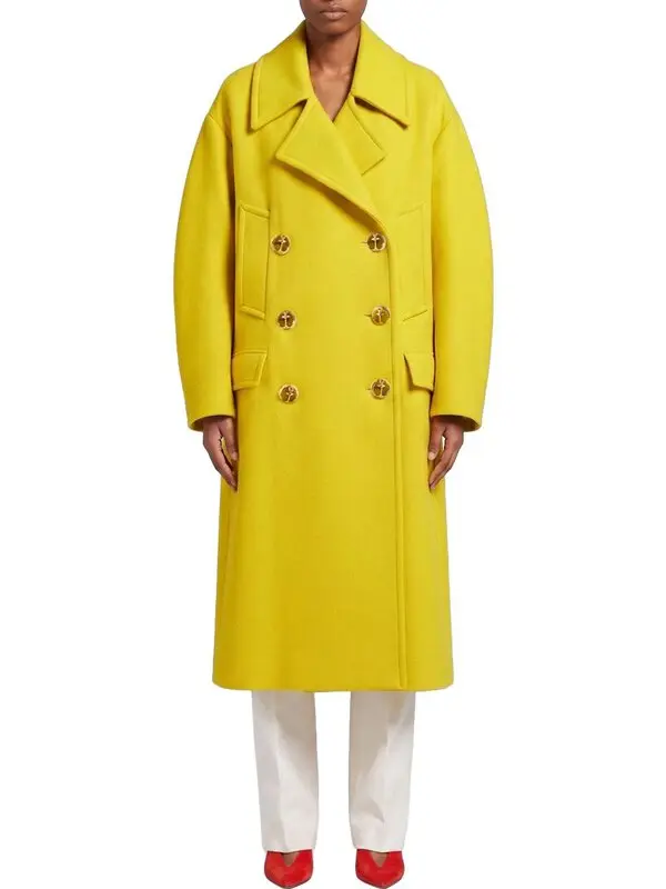Balenciaga Wool Double Breasted Coat - Yellow