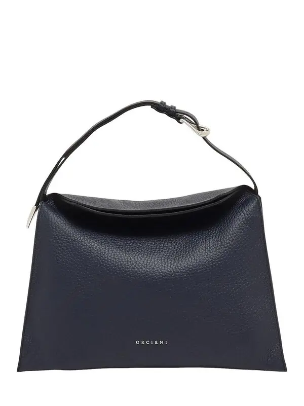 Orciani Hammered Leather Trinity Shoulder Bag - Navy