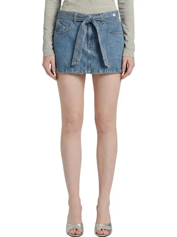 Attico Denim Mini Skirt With Tie Belt - Blue
