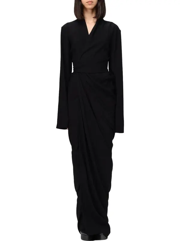 Rick Owens Asymmetrical Draped V-neck Long Evening Gown - Black