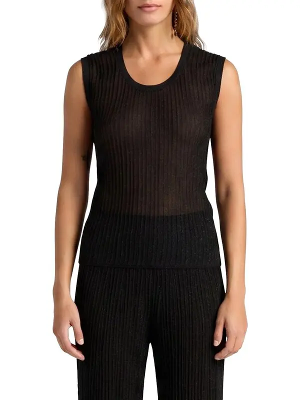 Momoni Sleeveless Lurex Viscose Top - Black