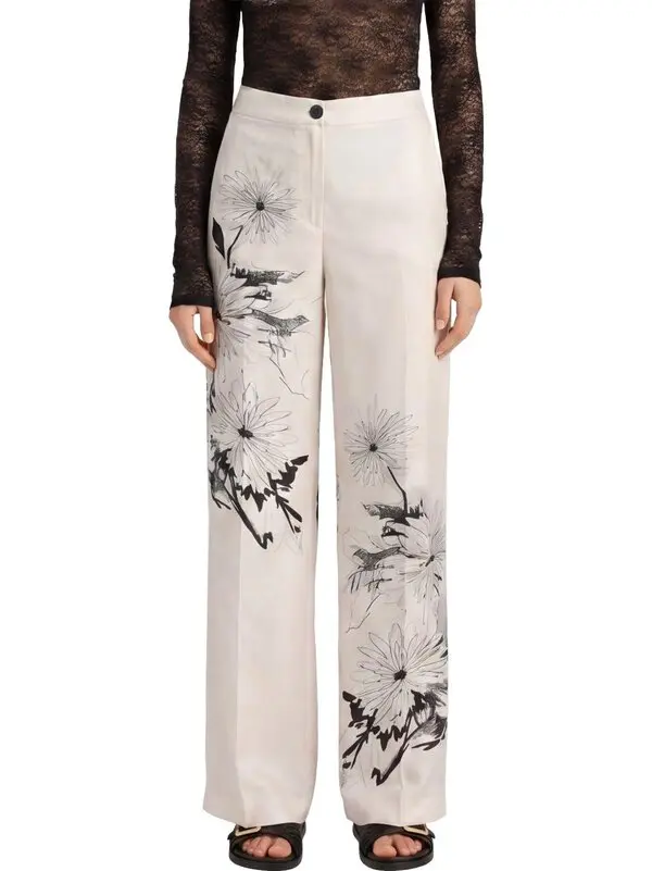 Momoni Floral Silk High-waisted Trousers - Multicolor