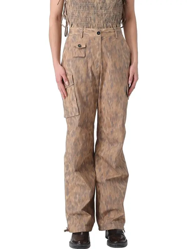 GANNI Animal Print Organic Cotton Cargo Trousers - Beige