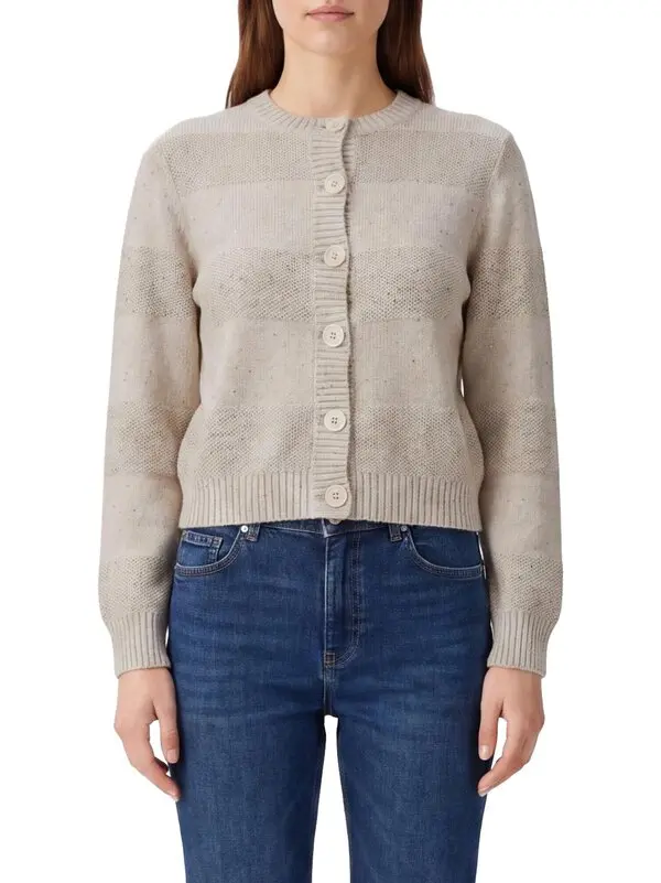 Brunello Cucinelli Crew Neck Cotton Cardigan With Sequin Embroidery - Natural