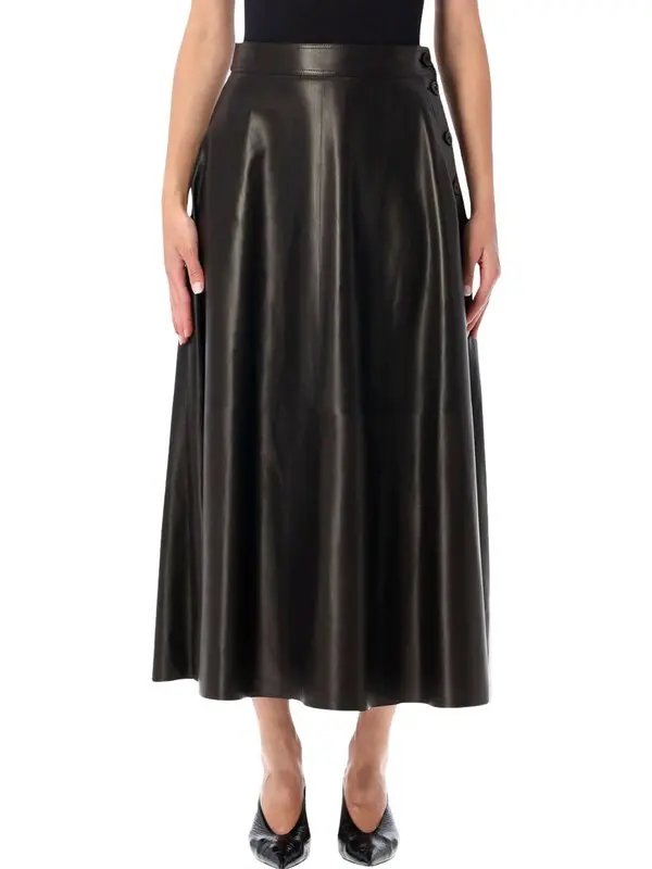 Ralph Lauren Button Detailed Leather Skirt - Brown