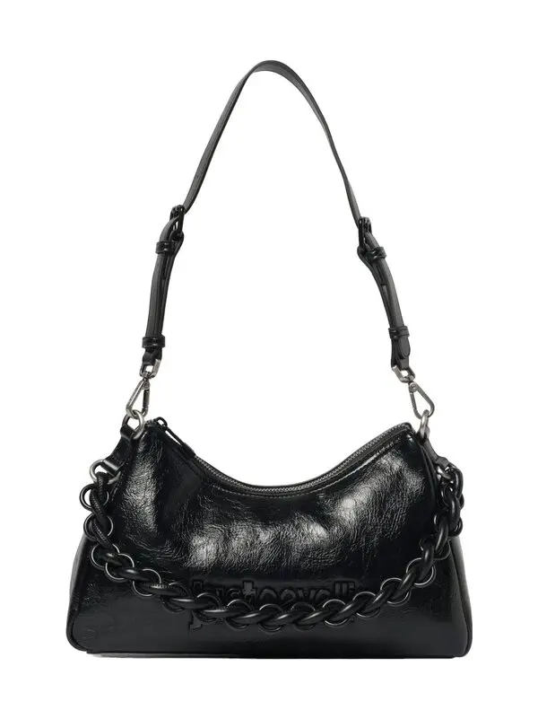 Just Cavalli Ruched Faux Leather Shoulder Bag - Black