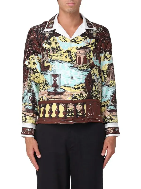 Versace Long-sleeved Graphic Print Silk Shirt With Cuban Collar - Multicolor